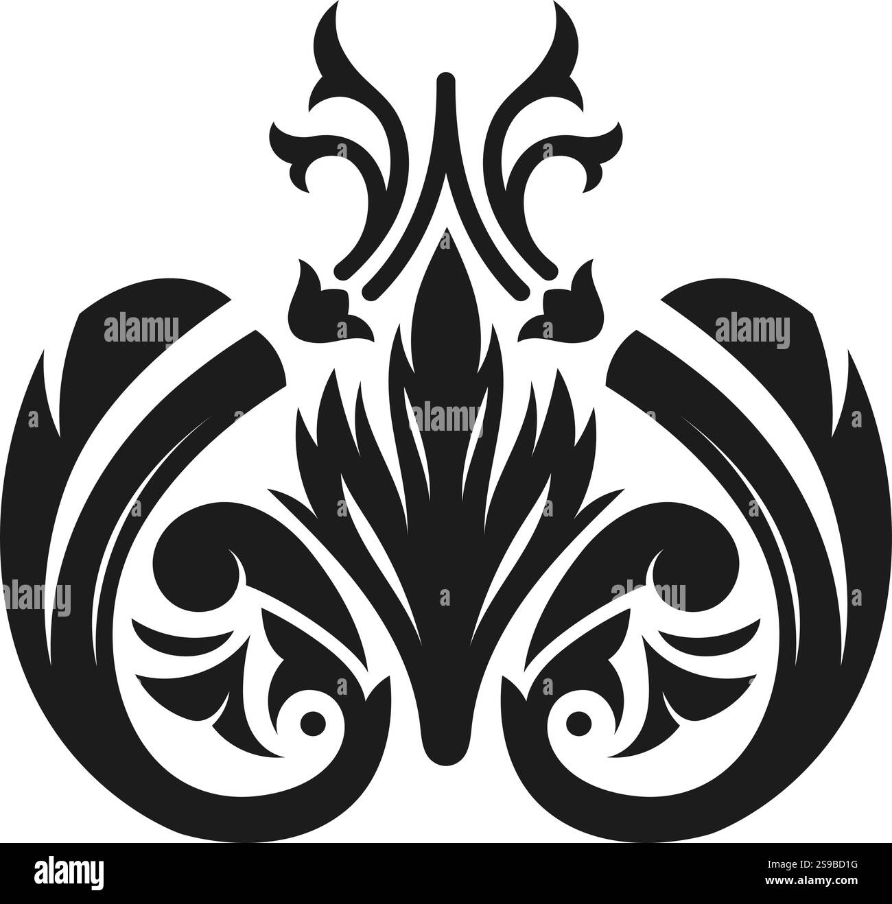 This intricate damask pattern showcases stylized floral motifs and ...