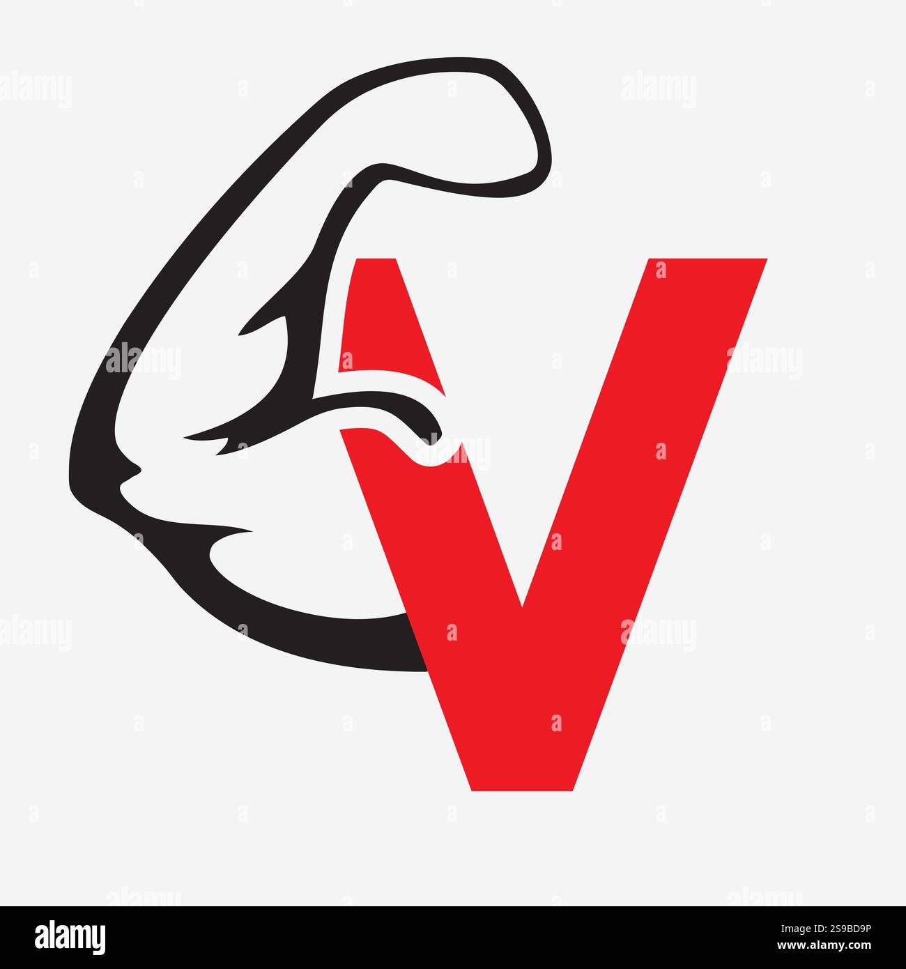 Initial Monogram Letter V Strong Logo Concept With Bicep Muscle Arm ...