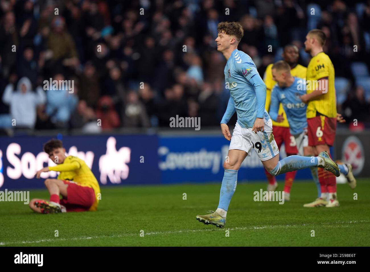 Coventry City's Victor Torp celebrates scoring their side's second goal ...