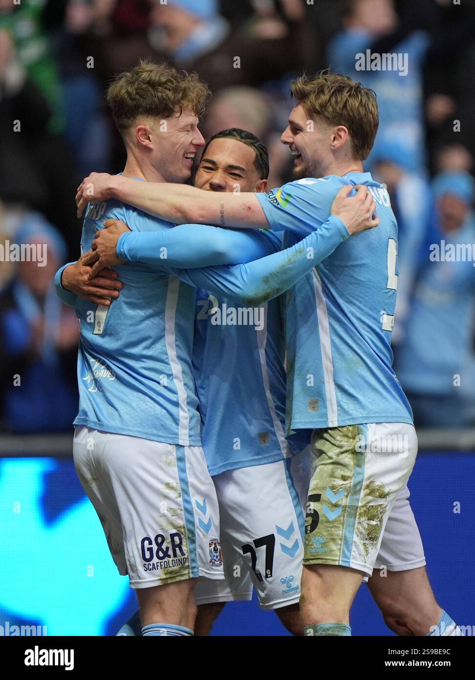 Coventry City's Victor Torp (left) celebrates scoring their side's ...
