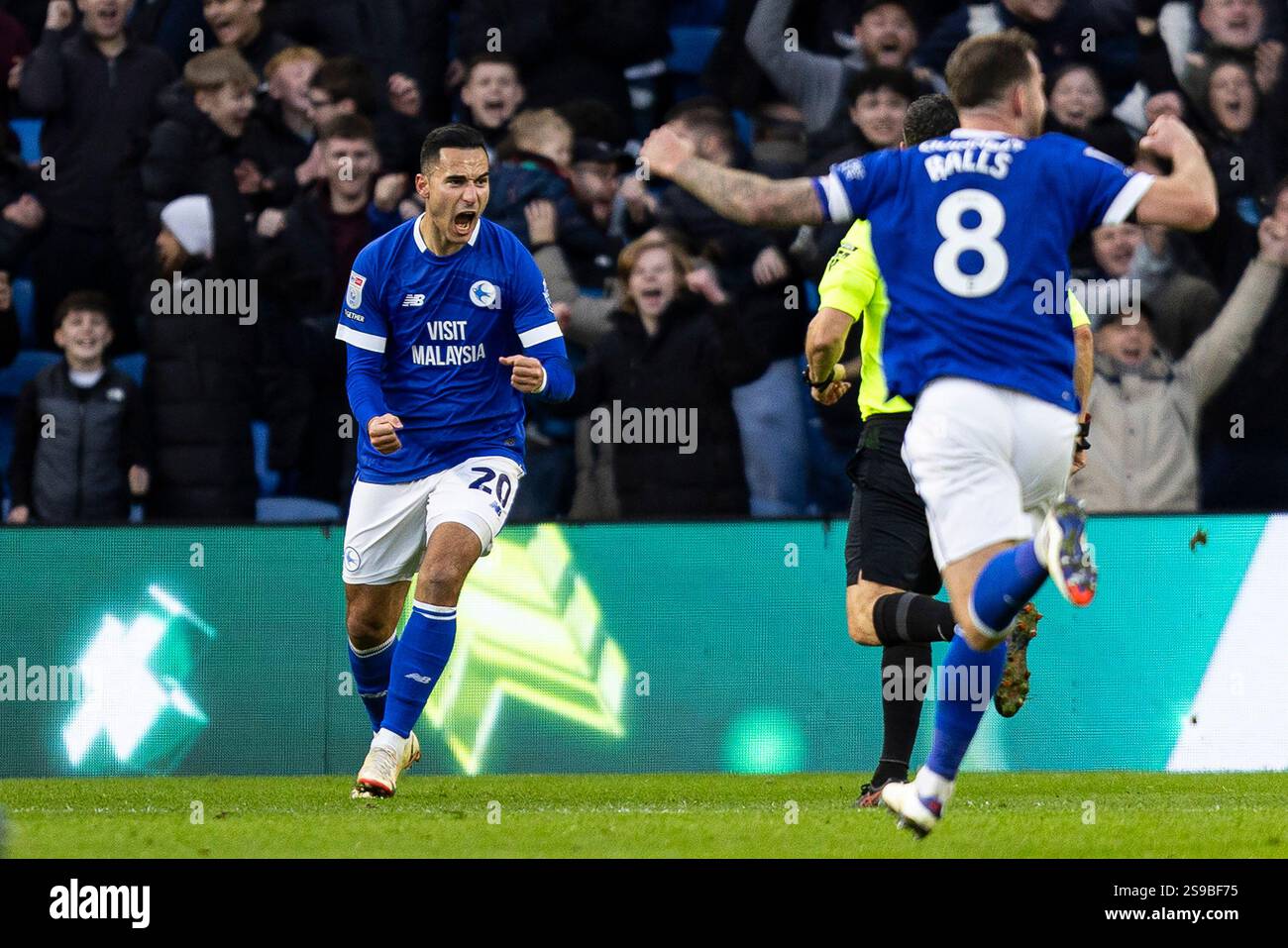 Anwar El Ghazi of Cardiff City (l) celebrates scoring his sides second ...