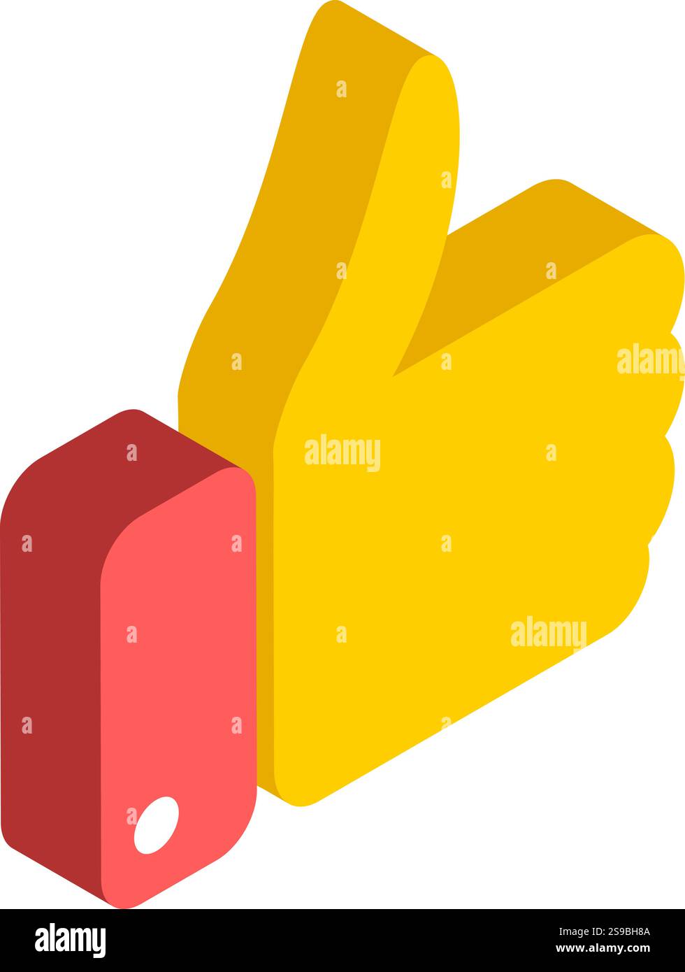 Yellow hand with red sleeve giving thumbs up in isometric view ...