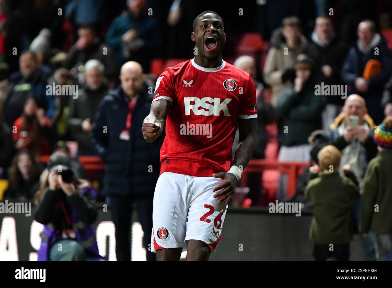 London, England. 25th Jan 2025. Thierry Small celebrates after scoring ...