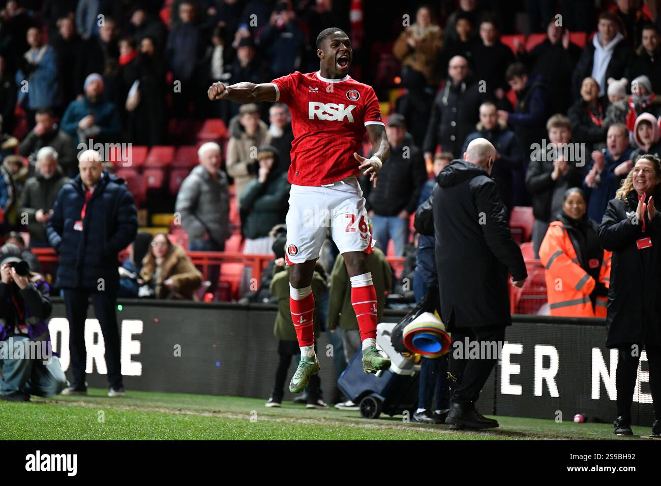 London, England. 25th Jan 2025. Thierry Small celebrates after scoring ...