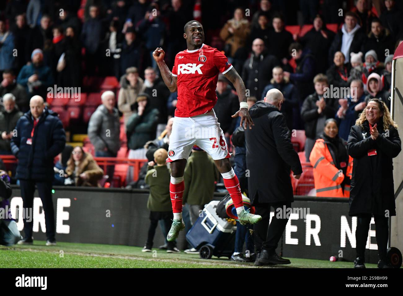 London, England. 25th Jan 2025. Thierry Small celebrates after scoring ...