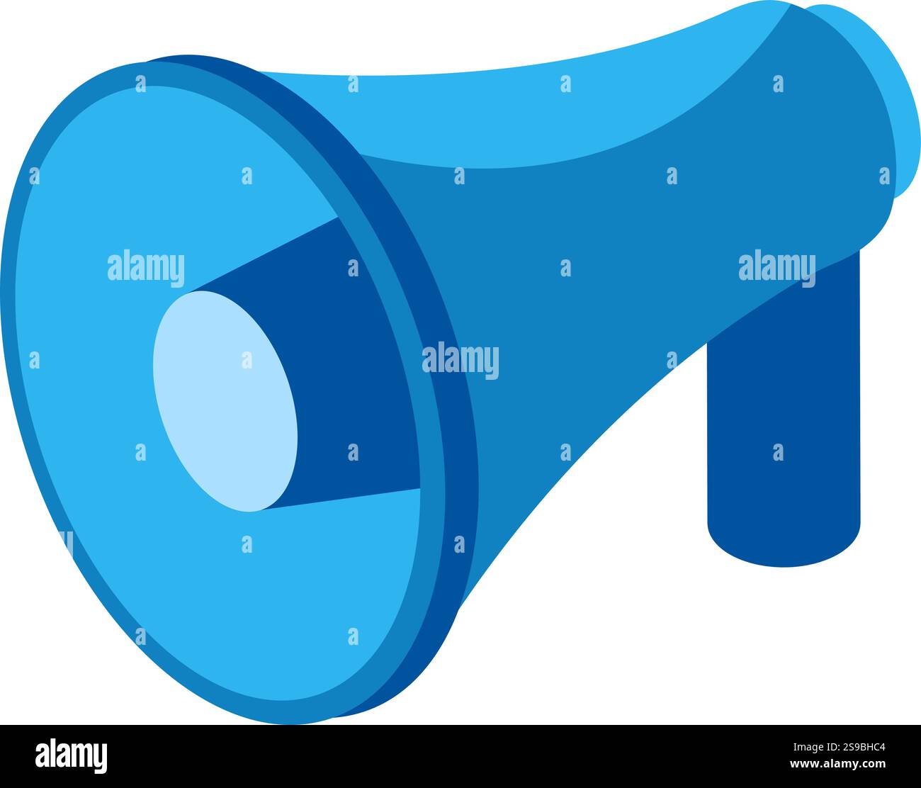 Isometric blue megaphone broadcasting announcements, spreading news and ...