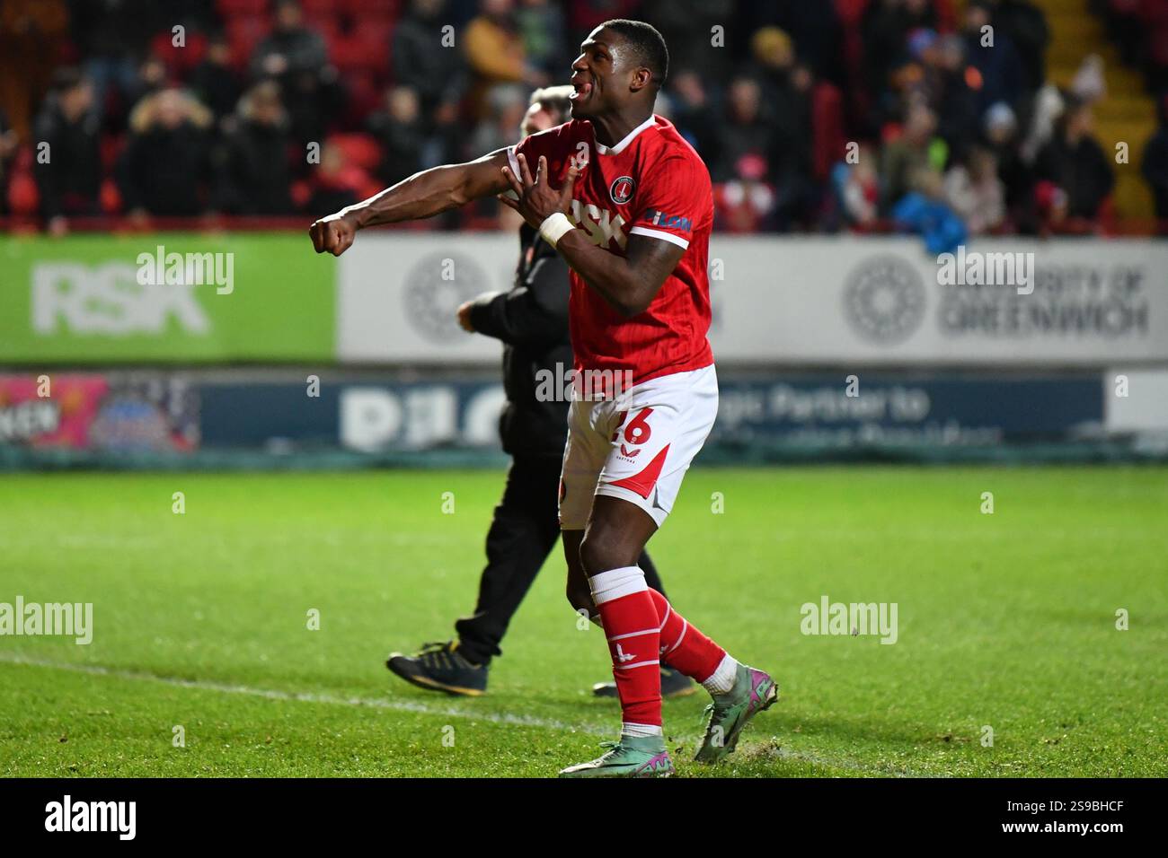 London, England. 25th Jan 2025. Thierry Small celebrates after scoring ...