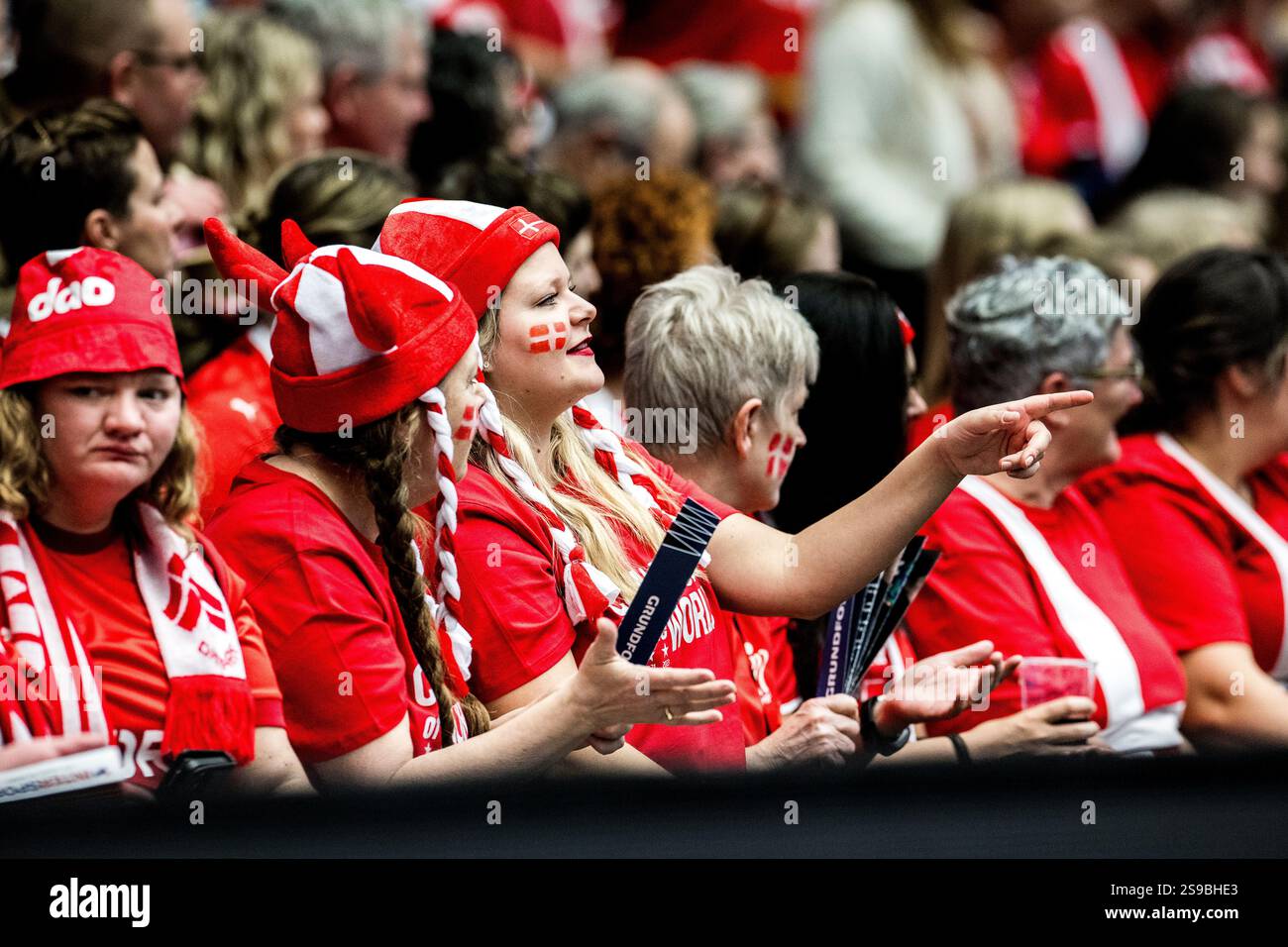 Herning, Denmark. 25th, January 2025. Danish handball fans seen on the ...