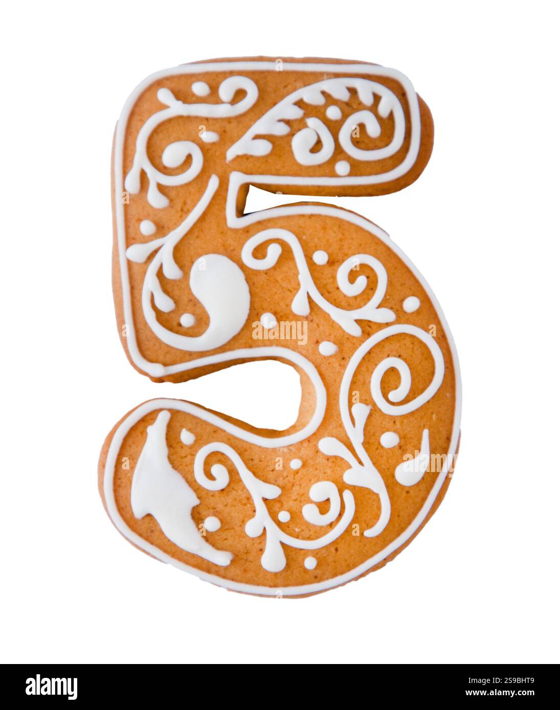 Gingerbread Cookie Number Five decorated with white sugar glaze ...