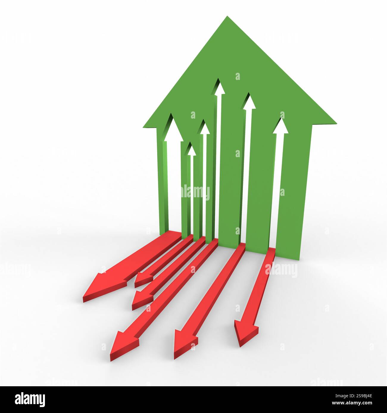 green arrow up red arrows falling out - 3d illustration Stock Photo - Alamy