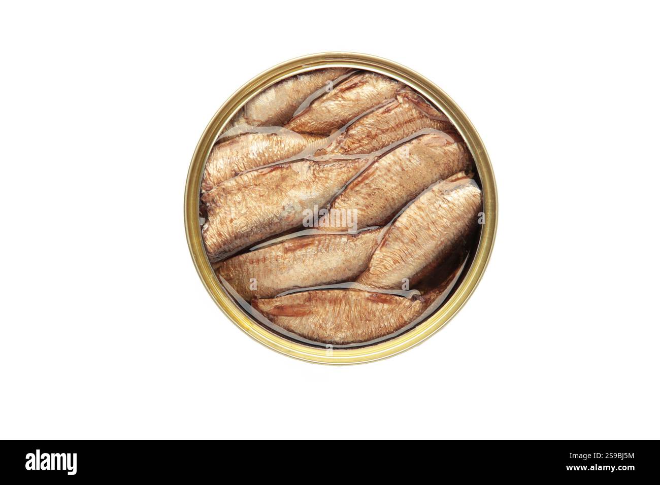 Canned smoked sprat fish in oil in jar isolated on white background ...