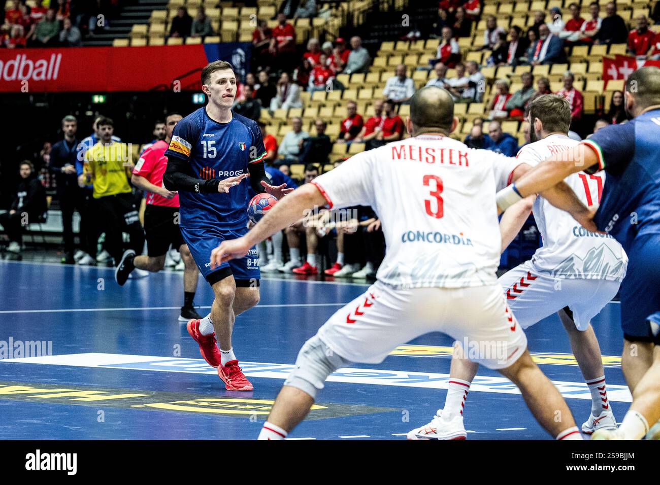 Herning, Denmark. 25th, January 2025. Simone Mengon (15) of Italy seen ...