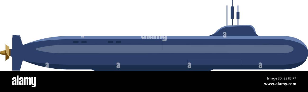 Modern dark blue submarine sailing underwater with periscope raised ...
