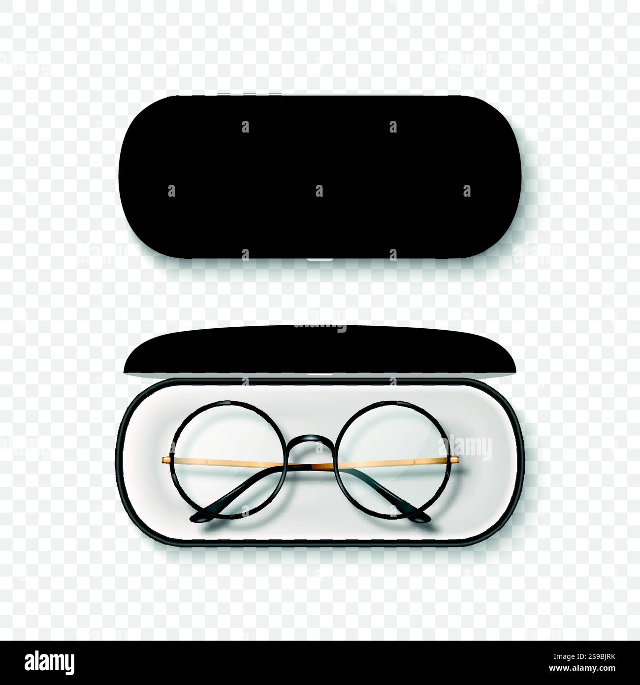 Vector 3D Realistic Black Frame Glasses and Black Case Set. Round ...