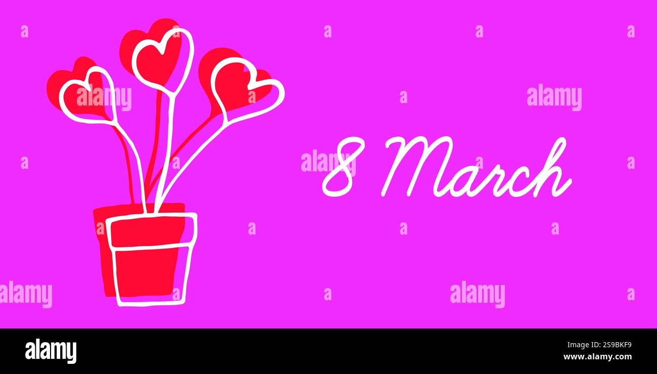 8 March Celebration With Heart-Shaped Symbols and Pink Background Stock ...