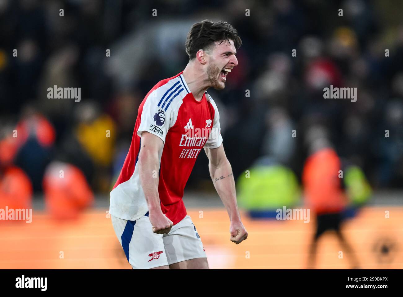 Declan Rice of Arsenal celebrates his sides victory at the end of the ...
