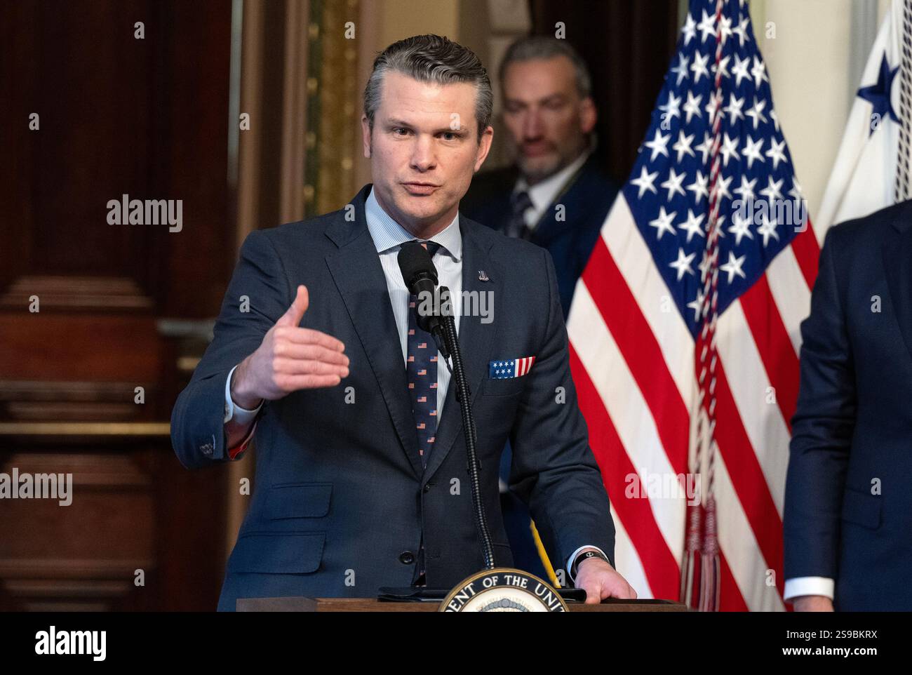 United States Secretary of Defense Pete Hegseth makes remarks after ...
