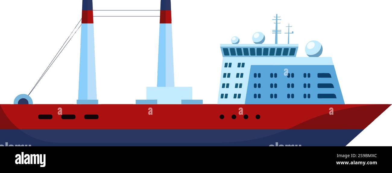 Illustration of a modern cargo ship featuring a sleek red and blue ...