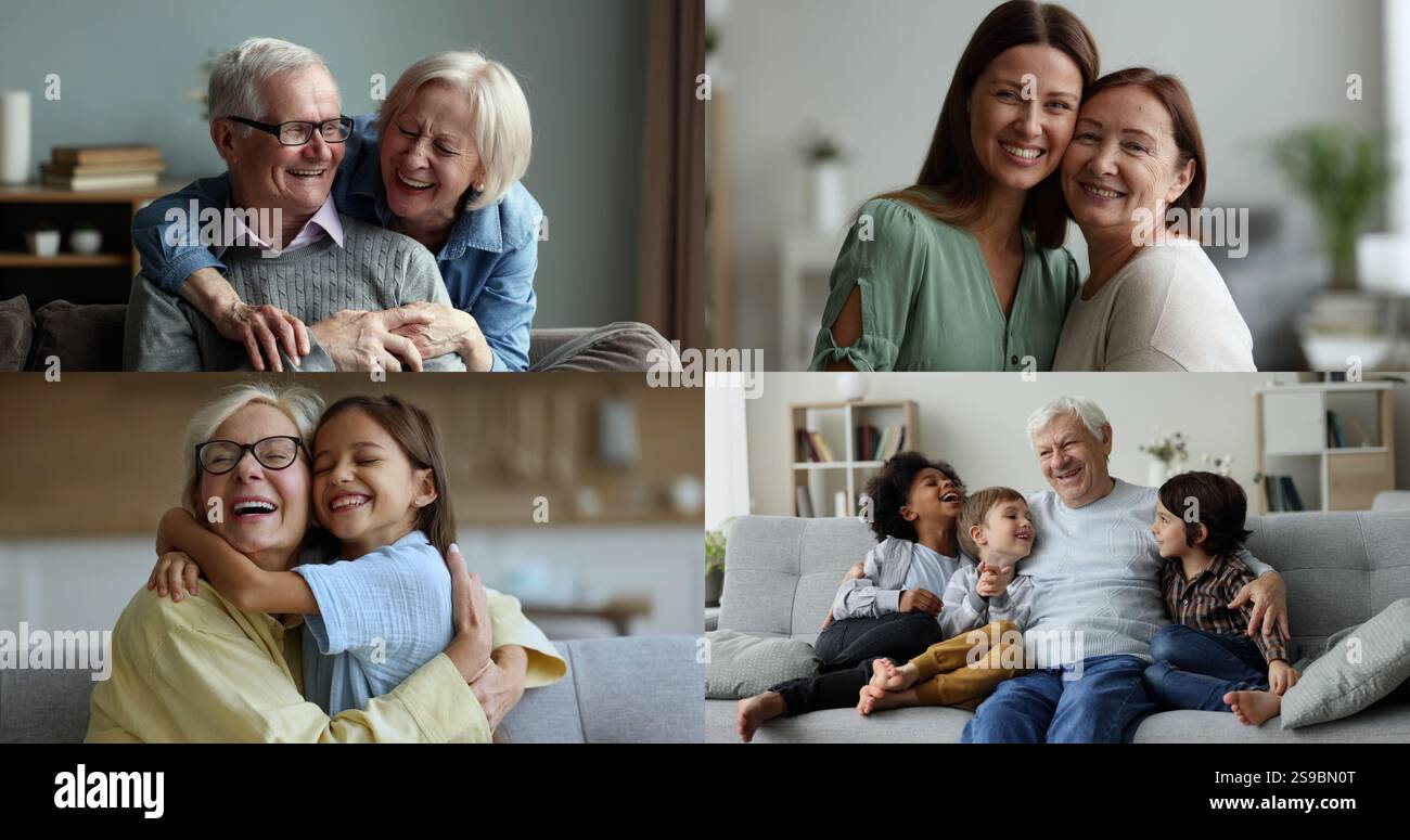 Collage of loving happy multi generational families Stock Photo - Alamy