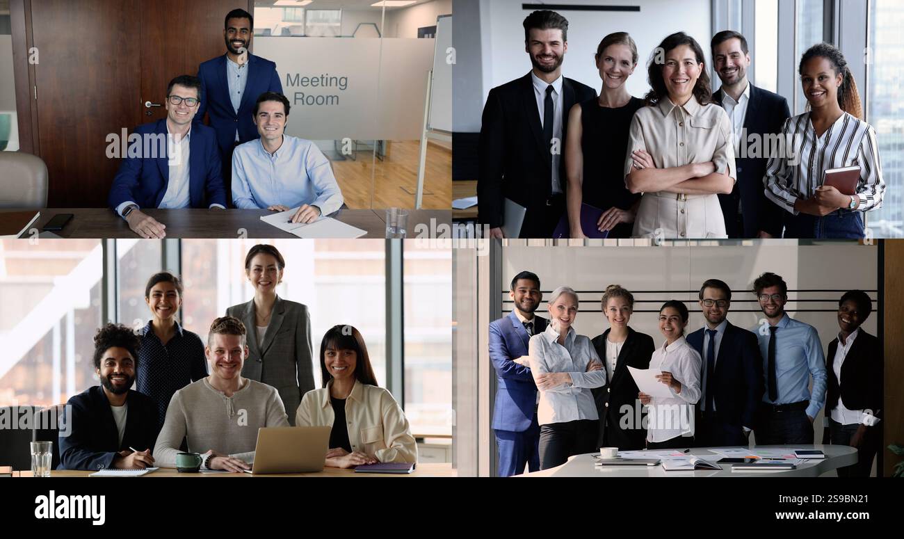 Collage of multinational business team posing at workplace Stock Photo ...