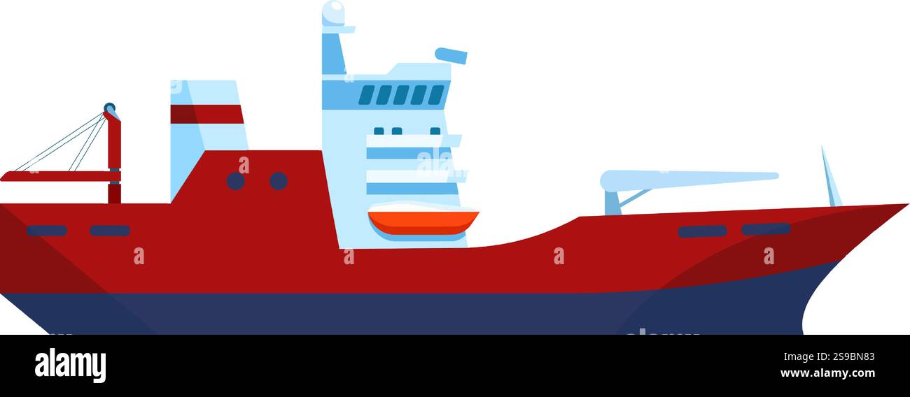 Illustration of a modern cargo ship showcasing a sleek red and blue ...