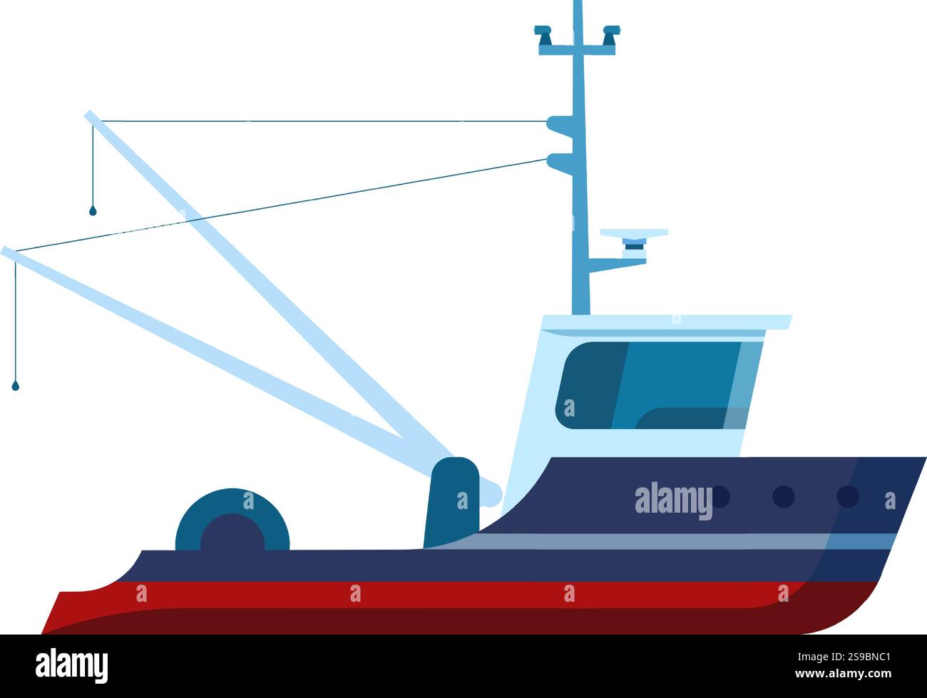 Illustration of a modern fishing vessel featuring a sleek design with a ...