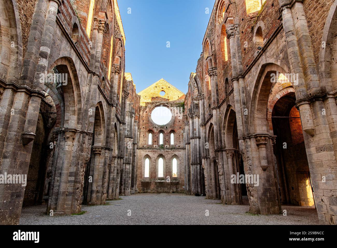 The Abbey of San Galgano is a majestic, roofless Gothic church in ...