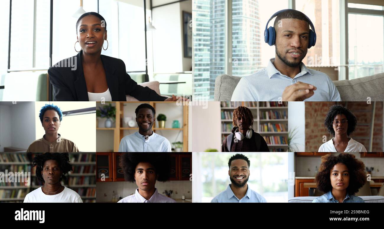 Group of African people having on-line conversation, footages collage ...