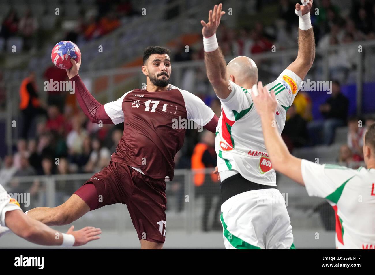 Qatar's Amir Nowraddine Denguir makes a shot during the main round ...