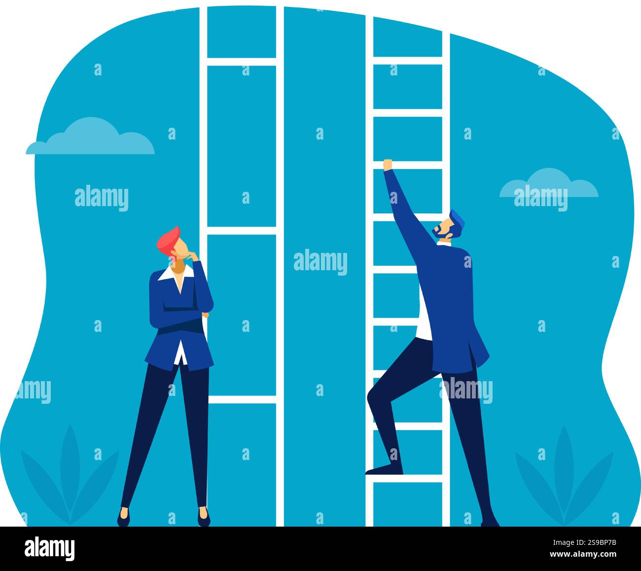 Businesswoman is thinking about her career path while a businessman is ...