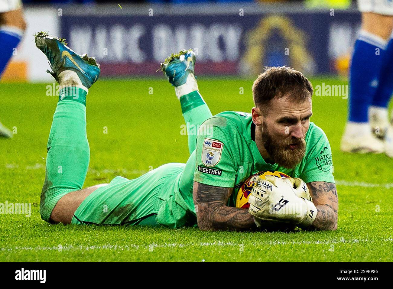 Cardiff City goalkeeper Jak Alnwick in action. EFL Skybet championship ...