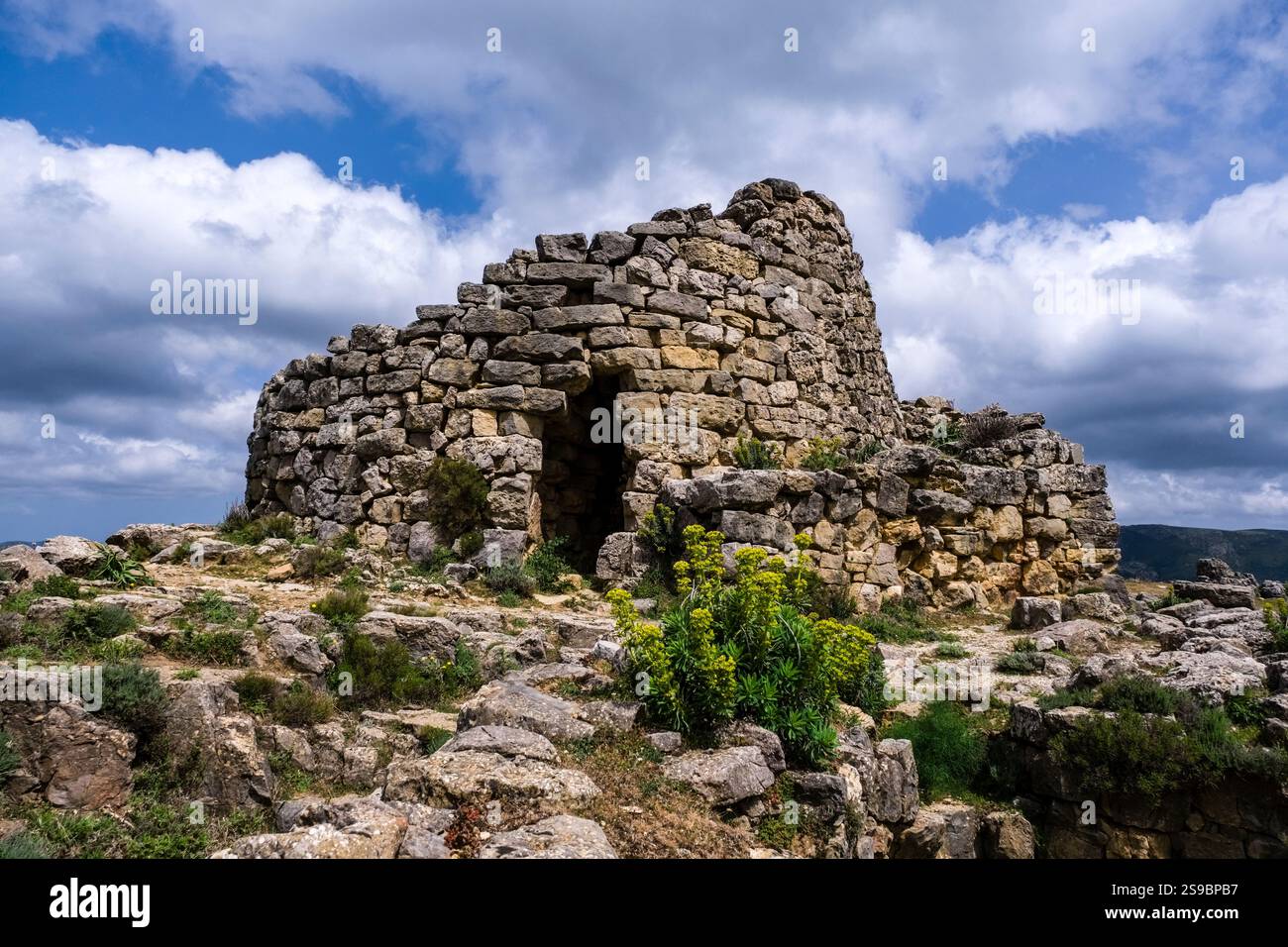 Ruins of the central building of the Nuraghe Ardasai, remains of ...