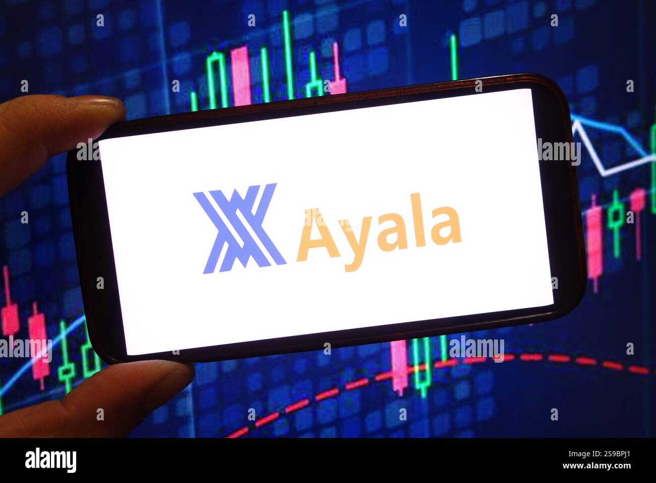 In this photo illustration, the Ayala Corporation company logo is seen displayed on a smartphone ...