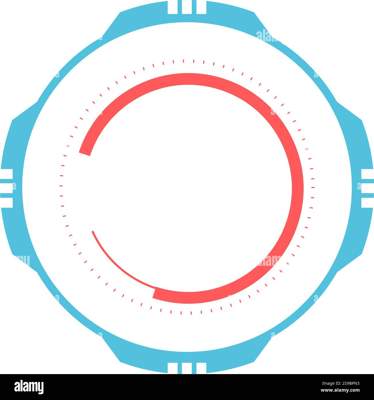 Futuristic loading bar or progress indicator creating a circular shape with blue and red colors ...