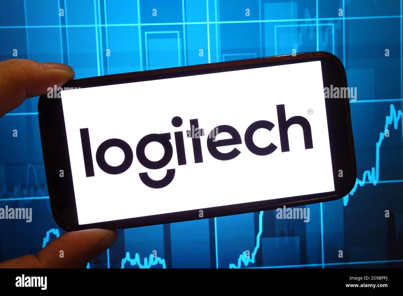 In this photo illustration, the Logitech company logo is seen displayed ...