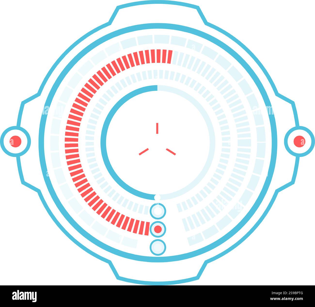 Circular progress bar with futuristic design filling up, indicating loading or processing status ...