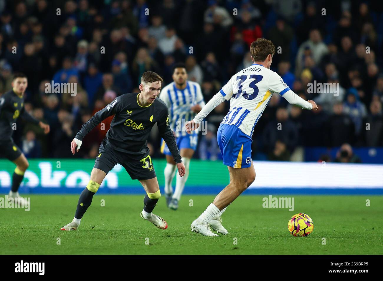 Brighton, England, January 25th 2025: James Garner (37 Everton) applies ...