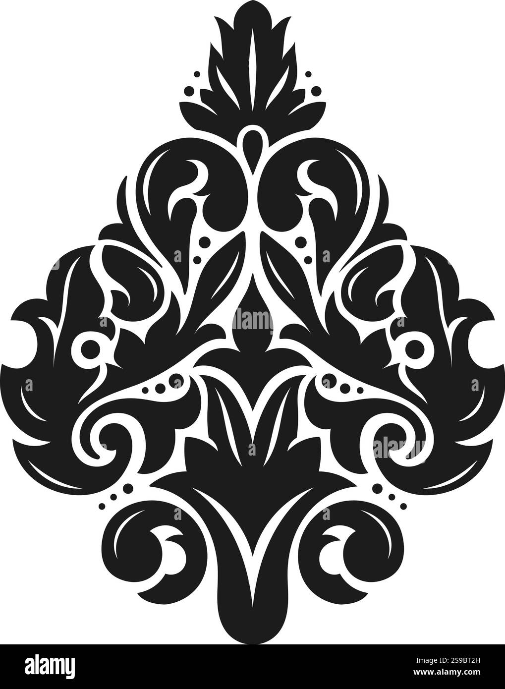 Symmetrical damask pattern in black and white, showcasing intricate ...