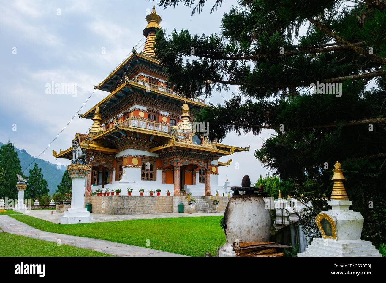 First view of Khamsum Yulley Namgyal Chorten after hike from valley ...