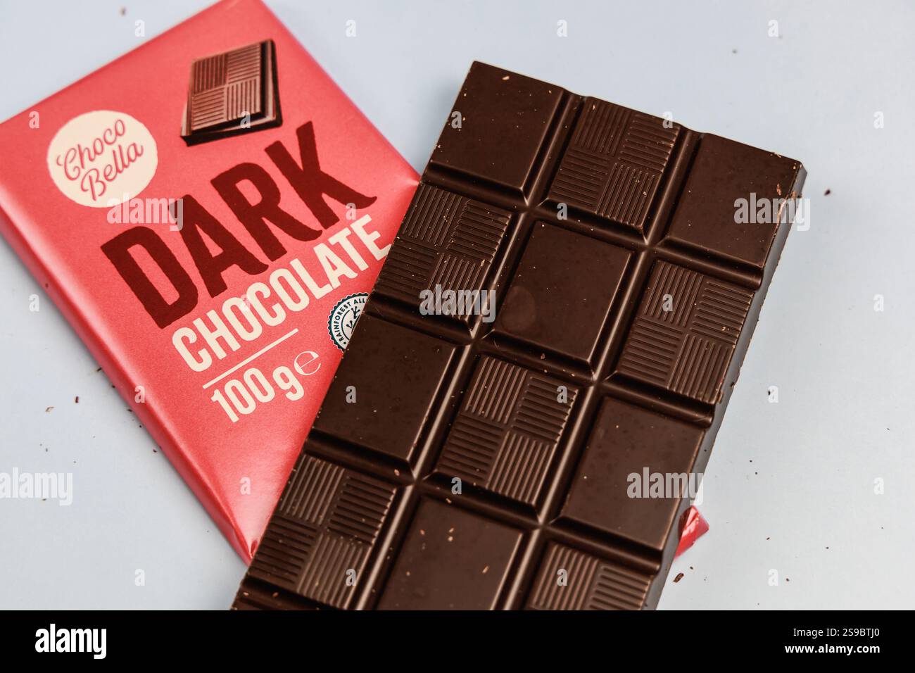 Delicious dark chocolate bar with the inscription Dark Chocolate ...