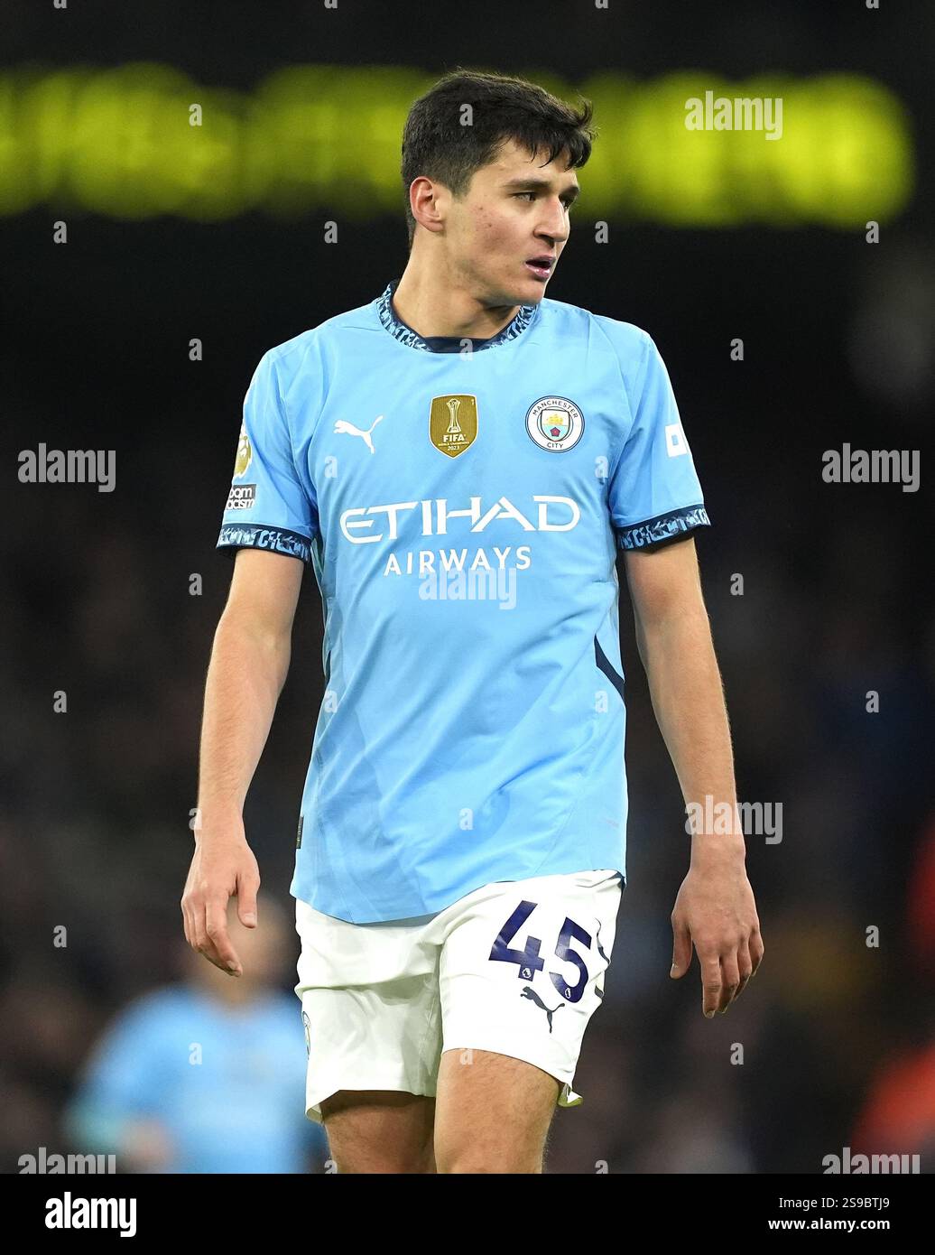 Manchester City's Abduqodir Khusanov during the Premier League match at ...