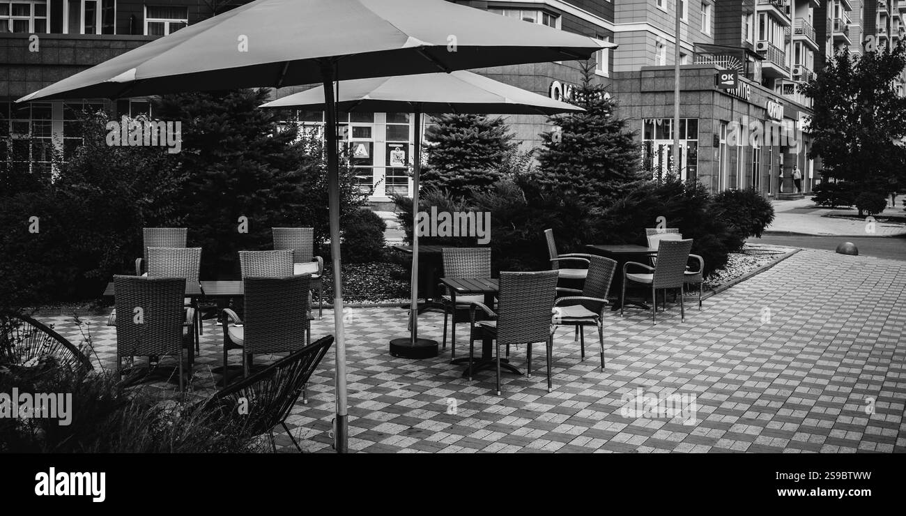 black and white interior of small street cafe Stock Photo - Alamy
