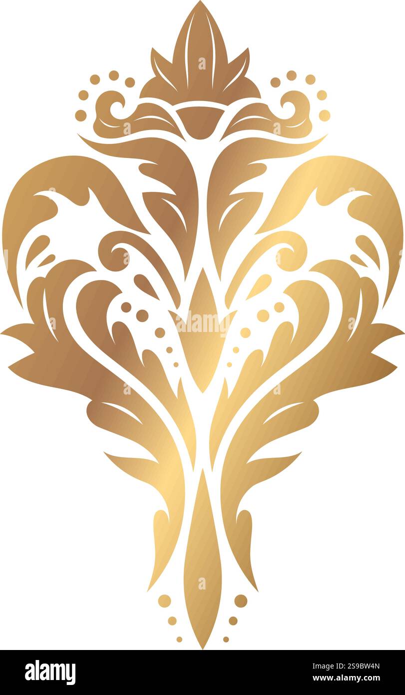 Intricate gold floral pattern showcasing a symmetrical design with ...