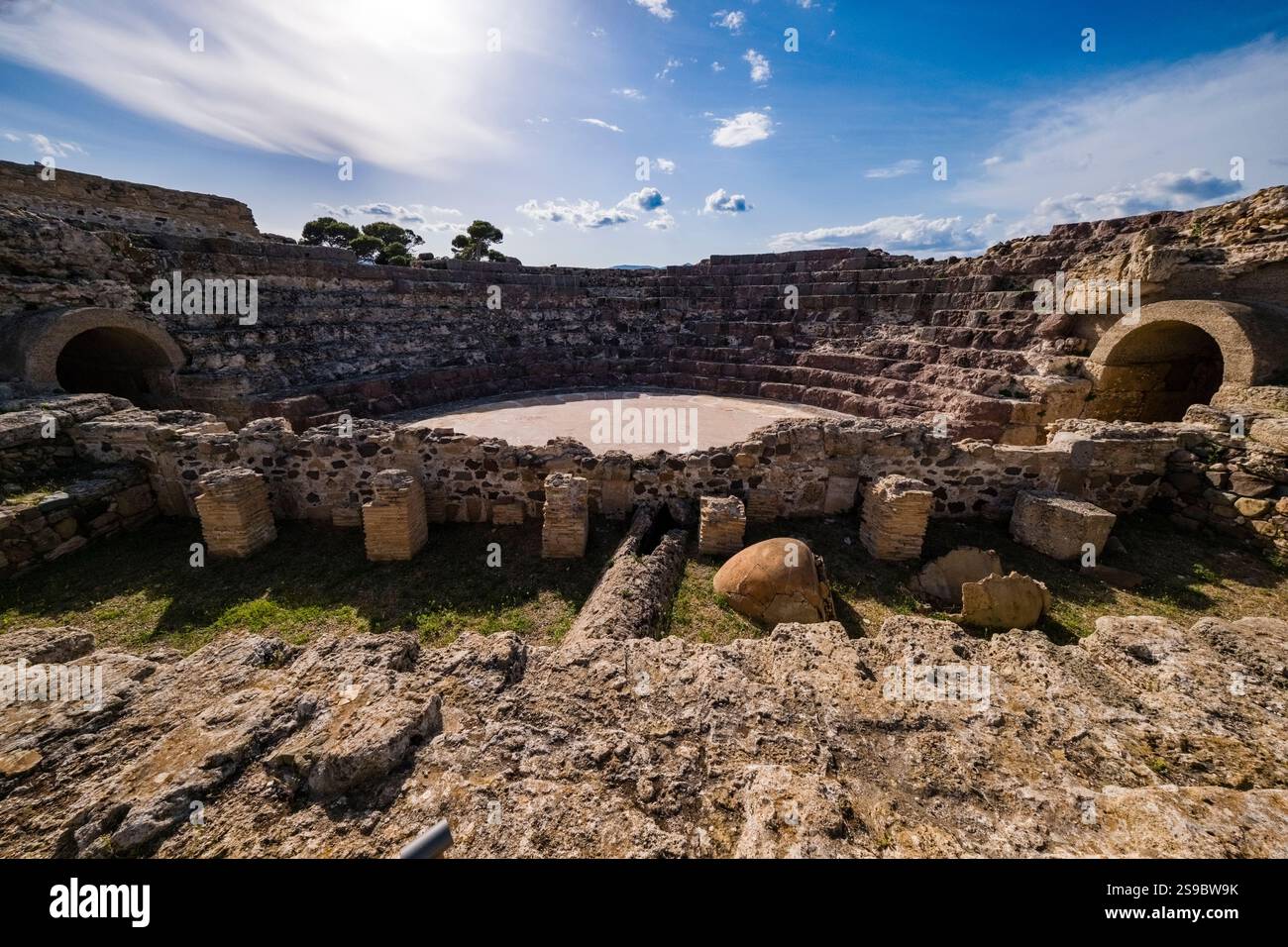 Ruins of the Teatro Romano in the archaeological site of Nora, an ...