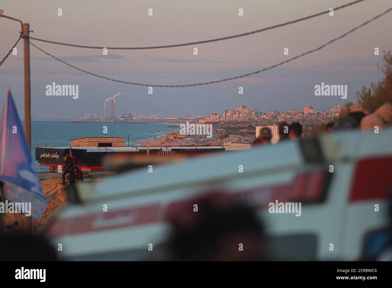 Hundreds of Palestinians gather on Al-Rashid Street, west of the ...