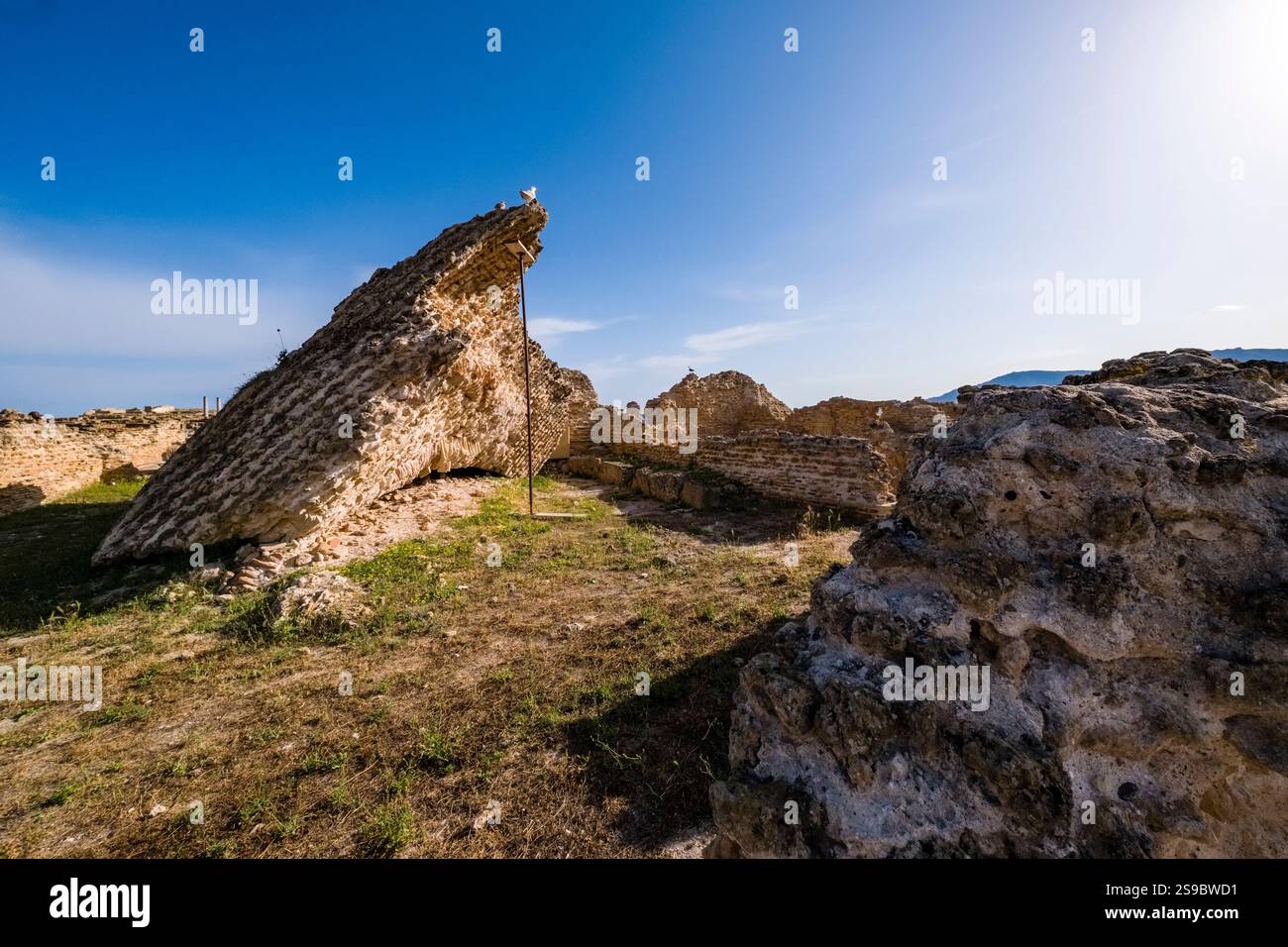 Ruins of the Terme a mare in the archaeological site of Nora, an ...