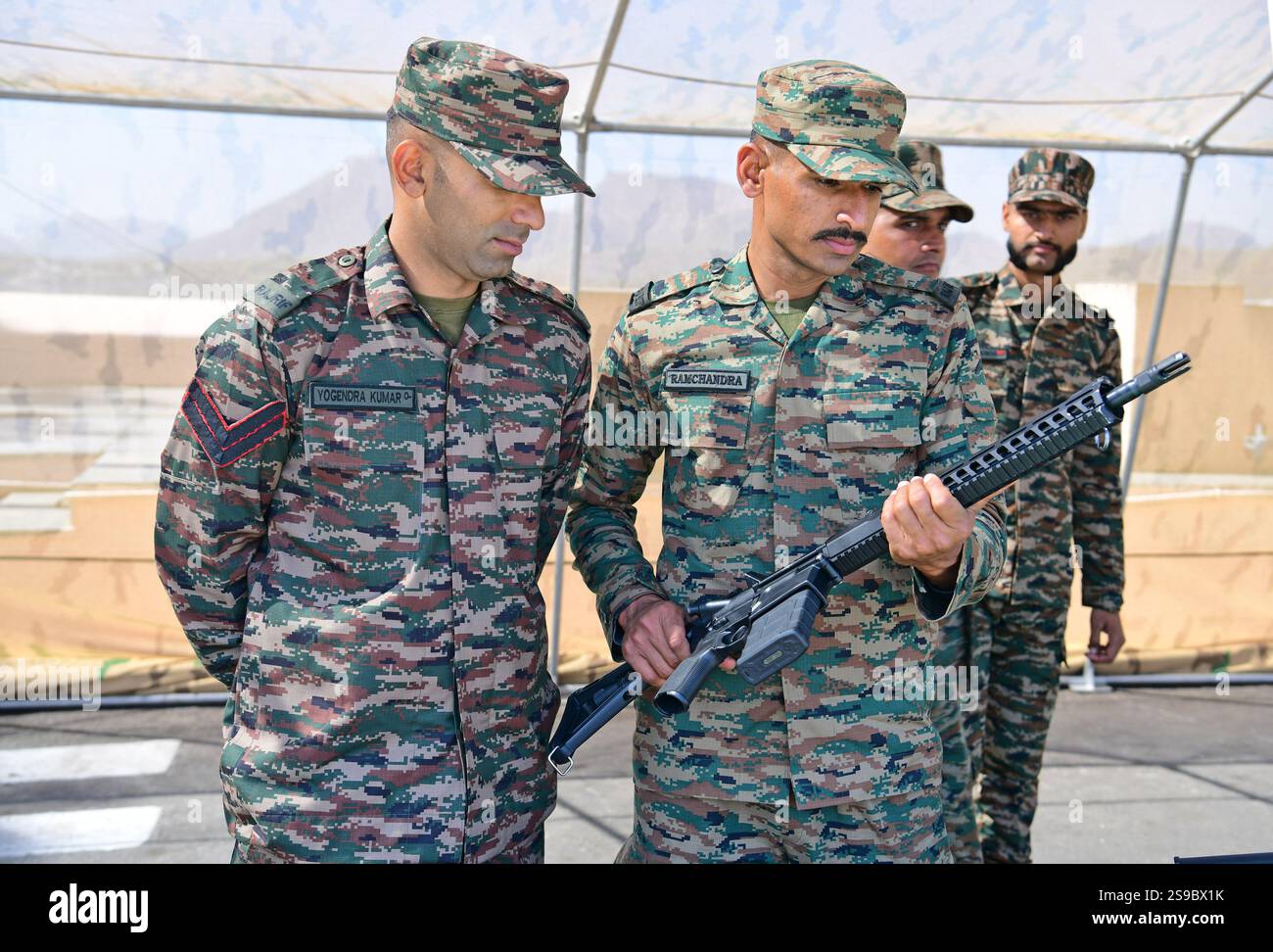 Udaipur, Rajasthan, India, January 25, 2025: Army personnel check a ...