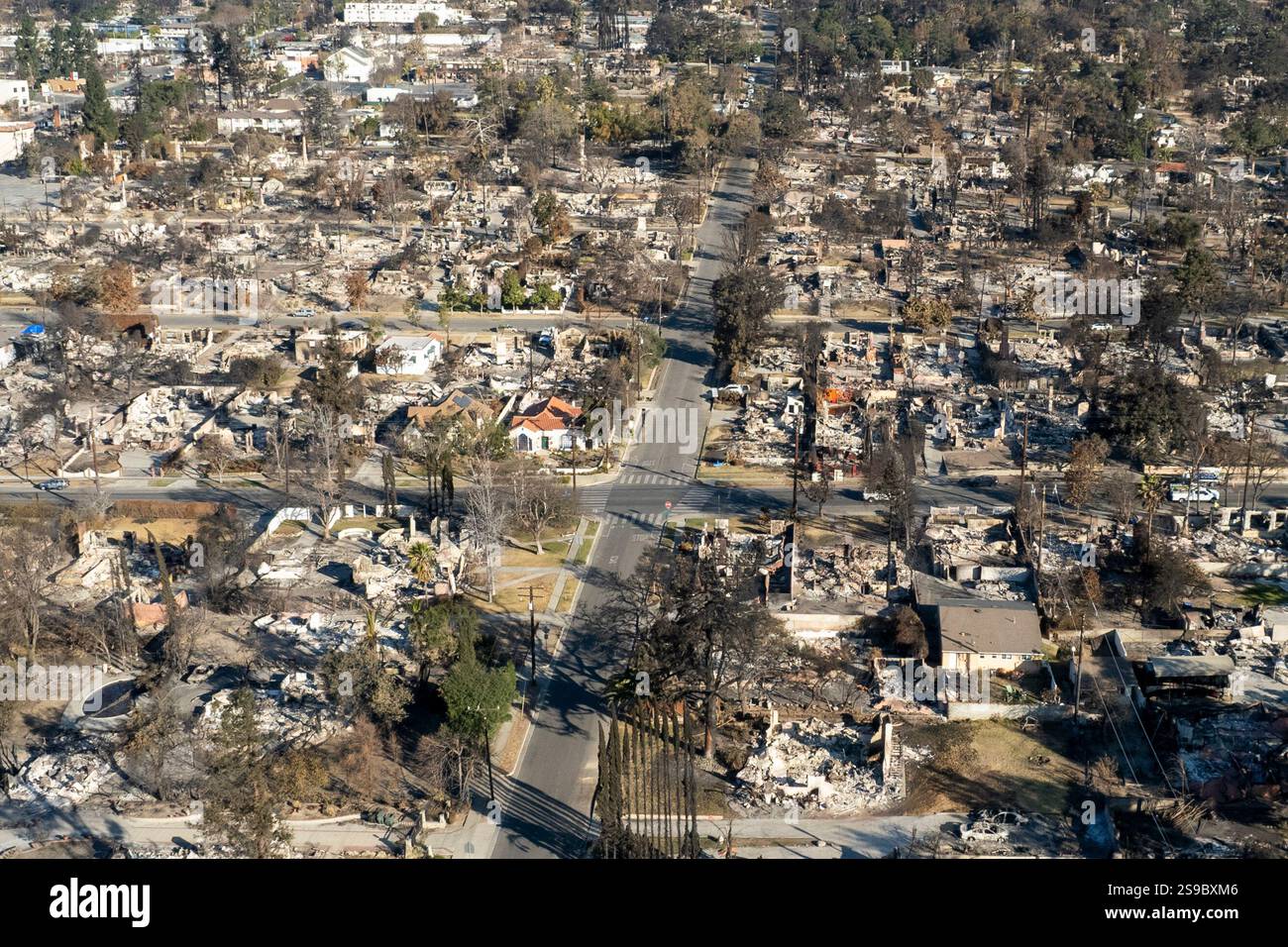 January 25, 2025, Los Angeles, California, USA: A drone captures ...