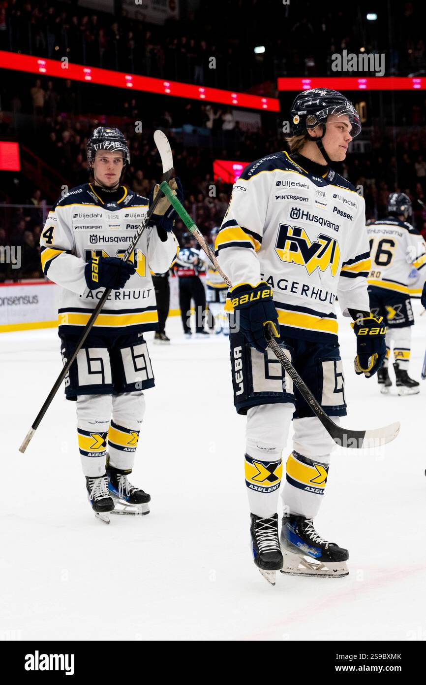 250125 HV71s deppar efter ishockeymatchen i SHL mellan Örebro och HV71 den 25 januari 2025 i ...