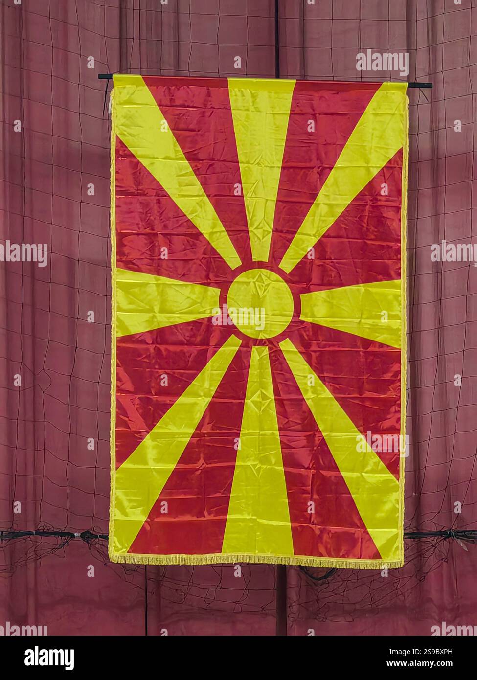 Macedonian Flag in Vertical Stance – Symbol of Heritage Stock Photo - Alamy